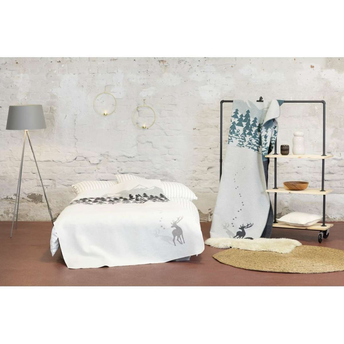 Plaid in Cotone Impronte Cervo nella Foresta 140x200 cm (2 Colori ...